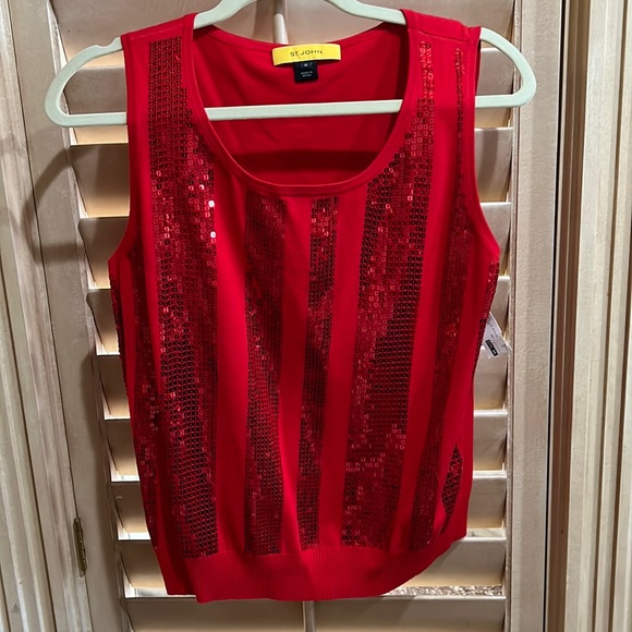 St. John | Tops | St John Red Sequined Blouse | Poshmark